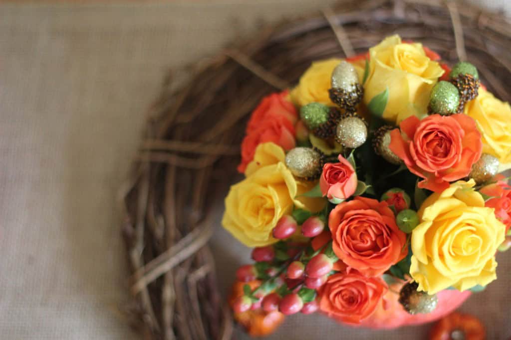 Pumpkin Flower Display, perfect for a fall table - Supper in the Suburbs