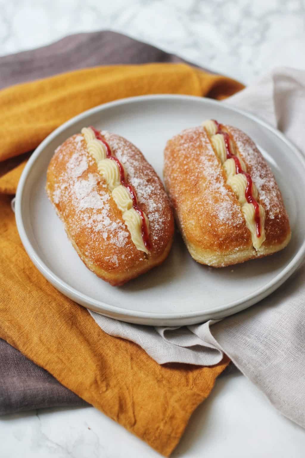 Vegan Finger Doughnuts filled with Custard and Jam - Supper in the Suburbs
